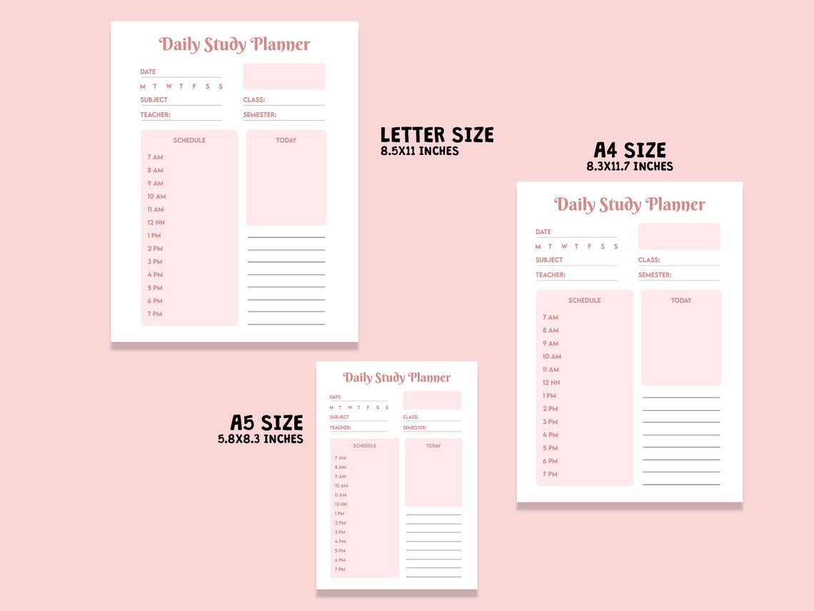 Daily Study Planner Printable, College Planner, Digital Homework ...