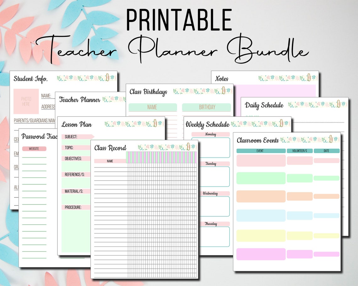 Printable Teacher Planner Bundle, 10-page Teaching Planner, Daily and ...