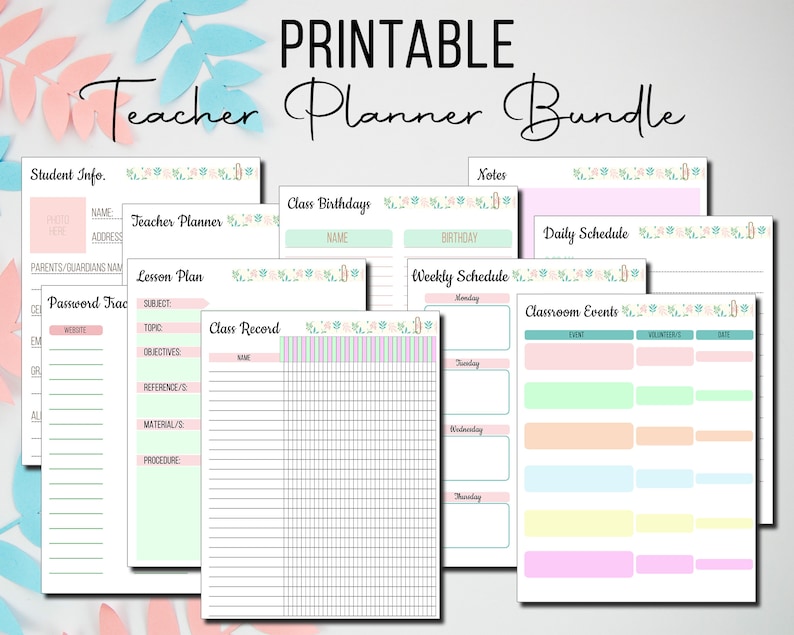 Printable Teacher Planner Bundle, 10-page Teaching Planner, Daily and ...
