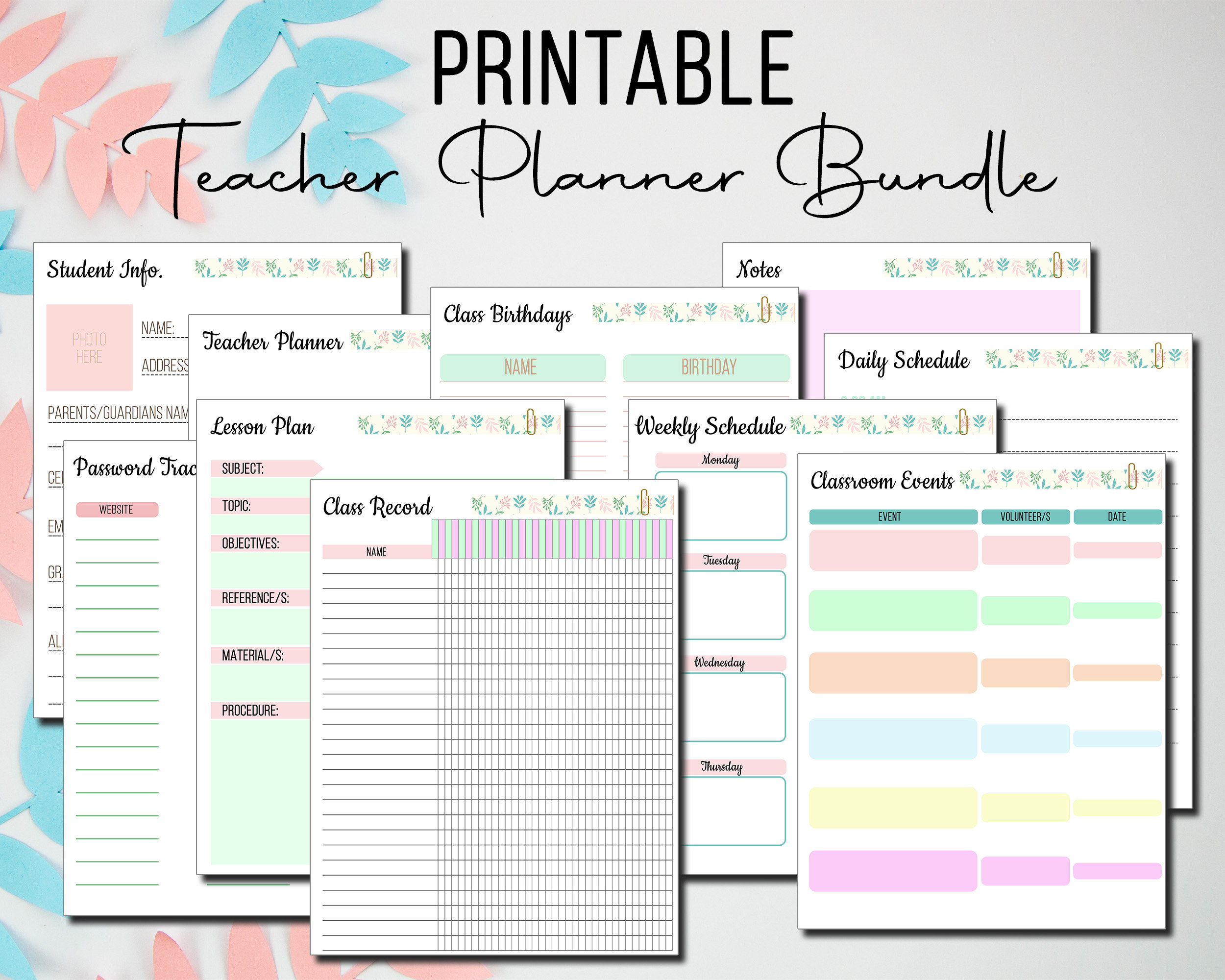 Printable Teacher Planner Bundle, 10-page Teaching Planner, Daily and ...