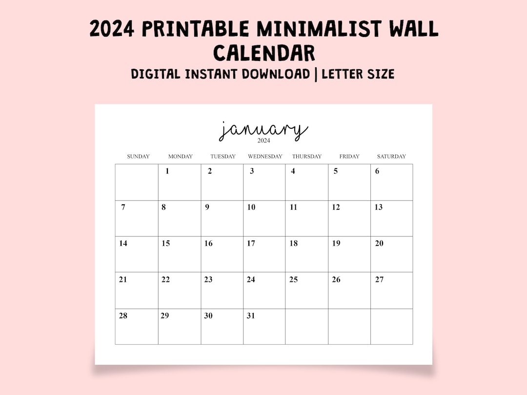 2024 Minimalist Printable Calendars, Wall Calendar 2023, Printable ...