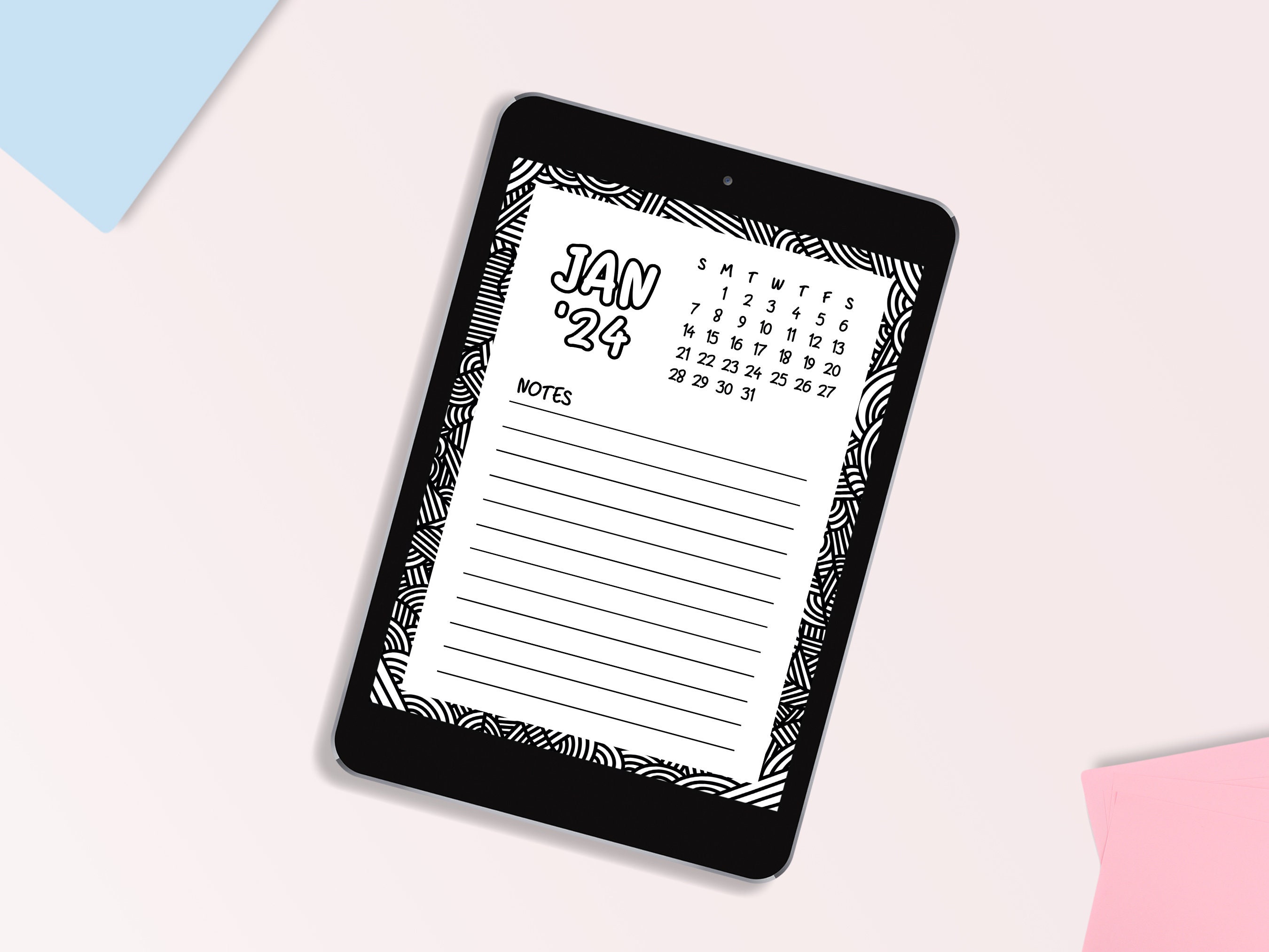 Printable Coloring Calendar, 2024 Calendar, Digital Download PDF ...