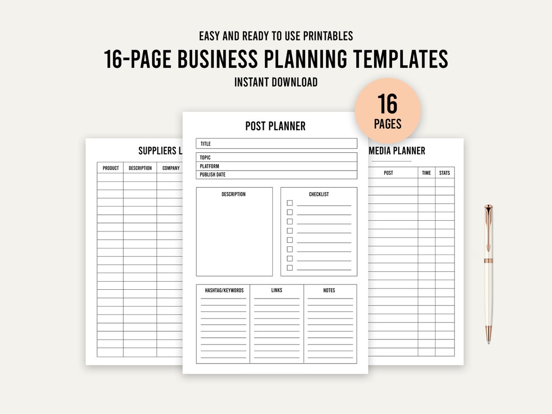 16-page Printable Business Planning Templates, Sales Tracker, Business ...