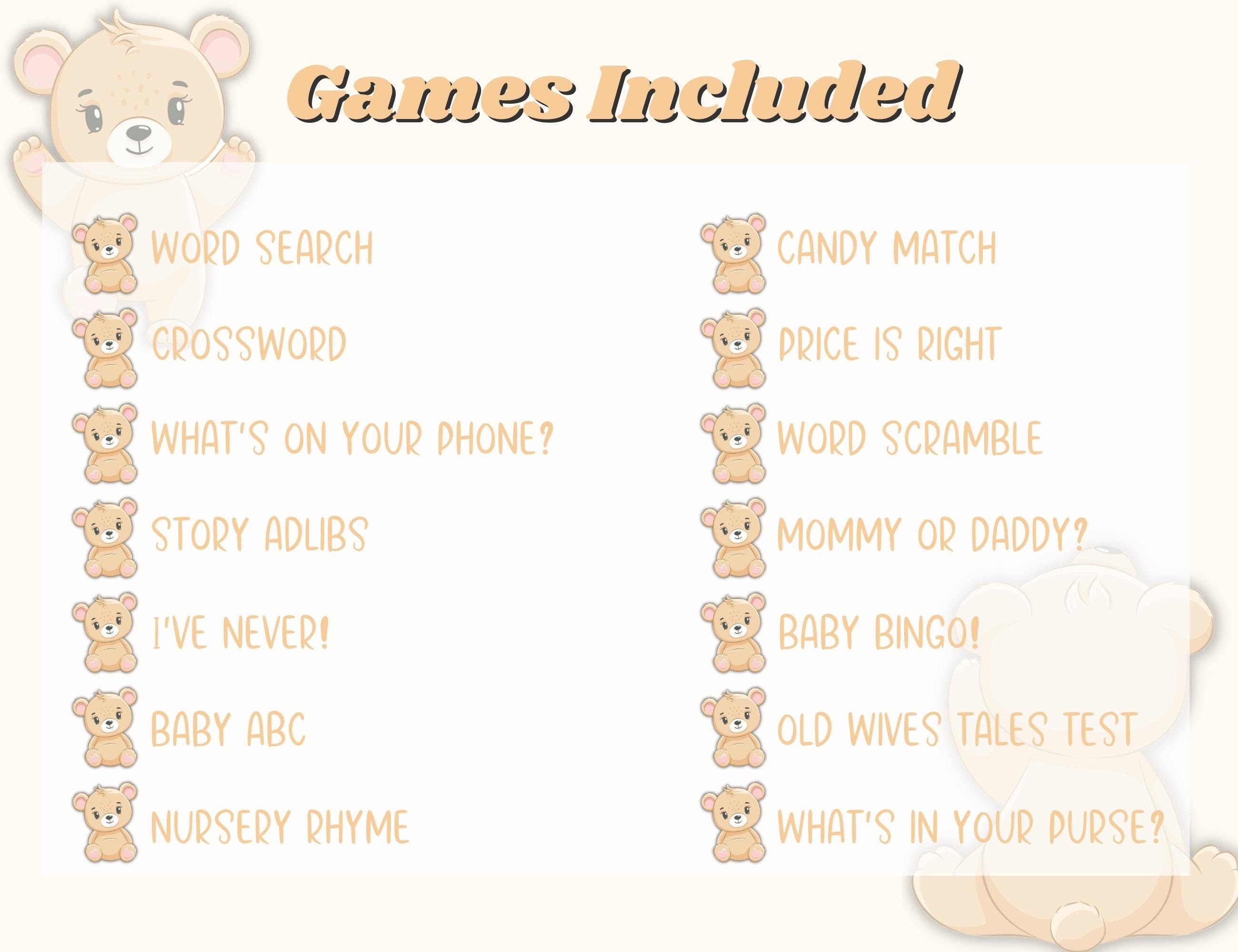 Teddy Bear Baby Shower Games Baby Shower Printable Games PDF - Etsy