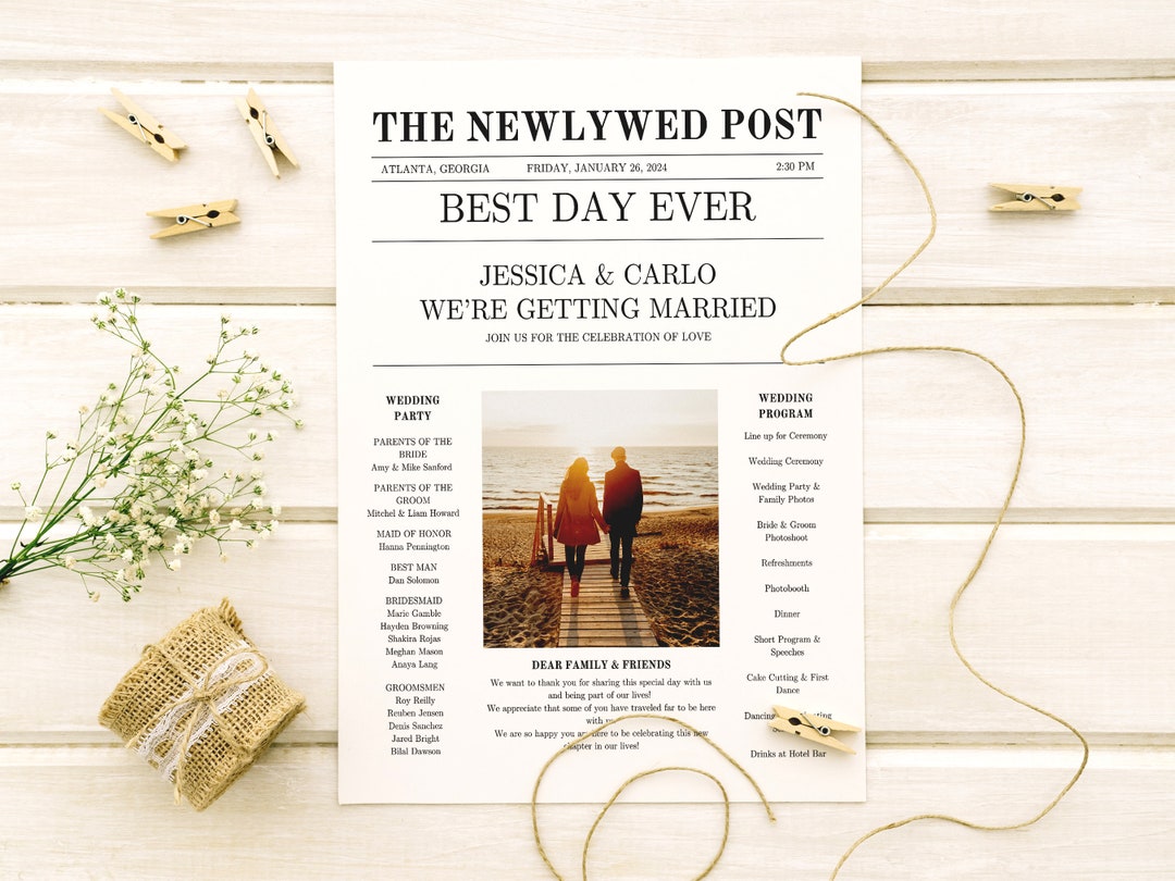 DIY Wedding Programs, Printable Vintage Wedding, News Paper Wedding ...