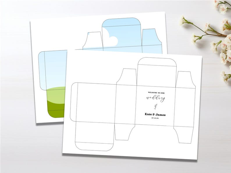 Customizable Wedding Favor Box, Editable Wedding Party Gable Box Label ...