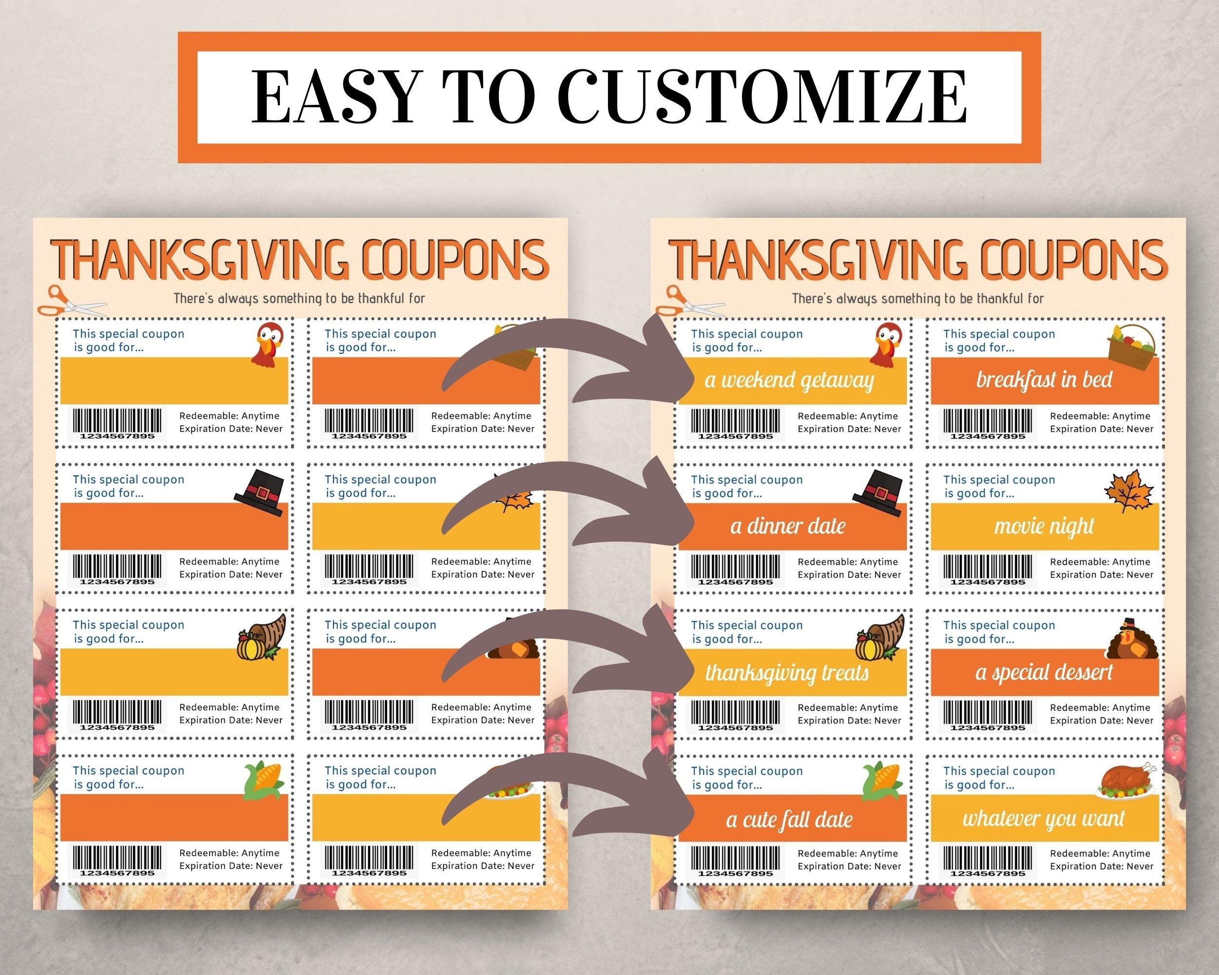 Editable Thanksgiving Coupons, Thanksgiving Gift Coupons, Thanksgiving ...