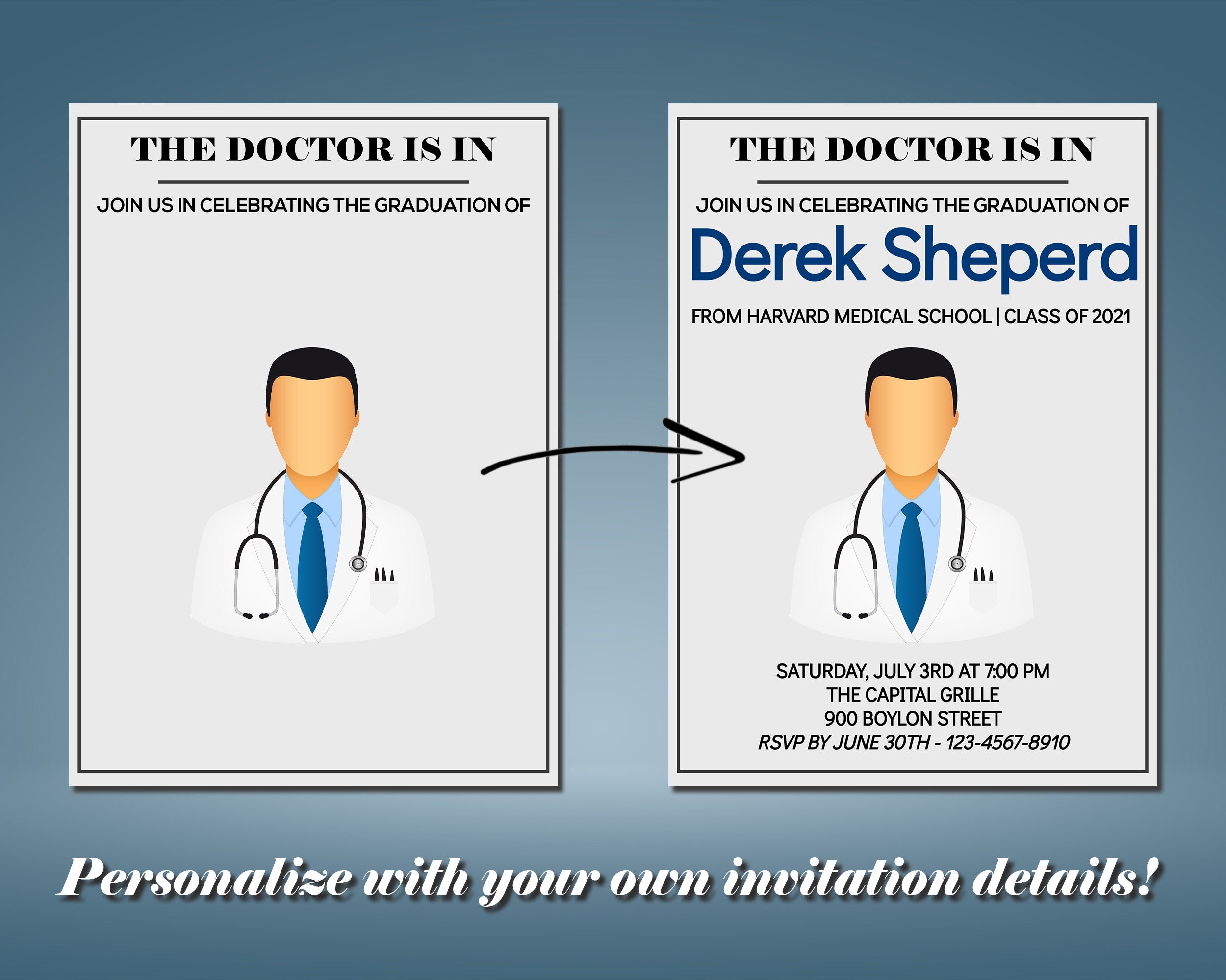 Editable Medical School Graduation Party Invitation, Customized Medical ...