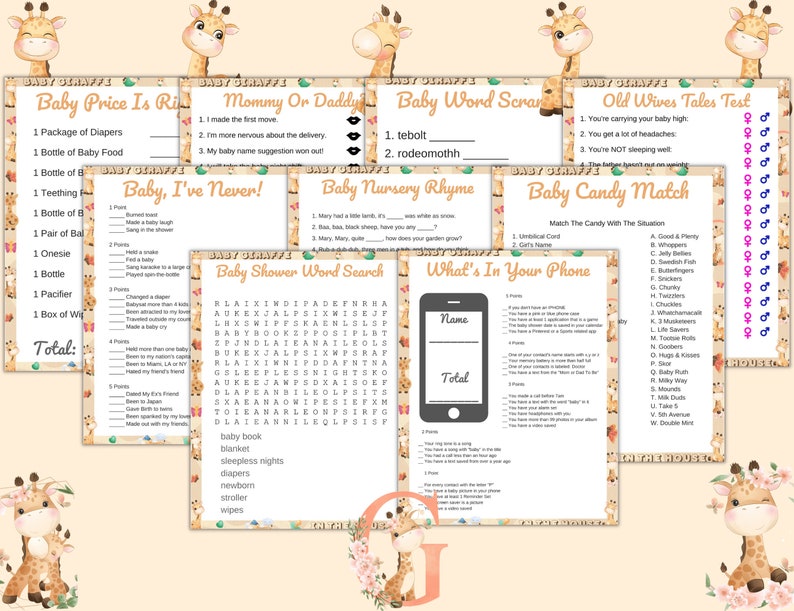 Giraffe Baby Shower Games, Baby Shower Printable Games, PDF Download - Etsy