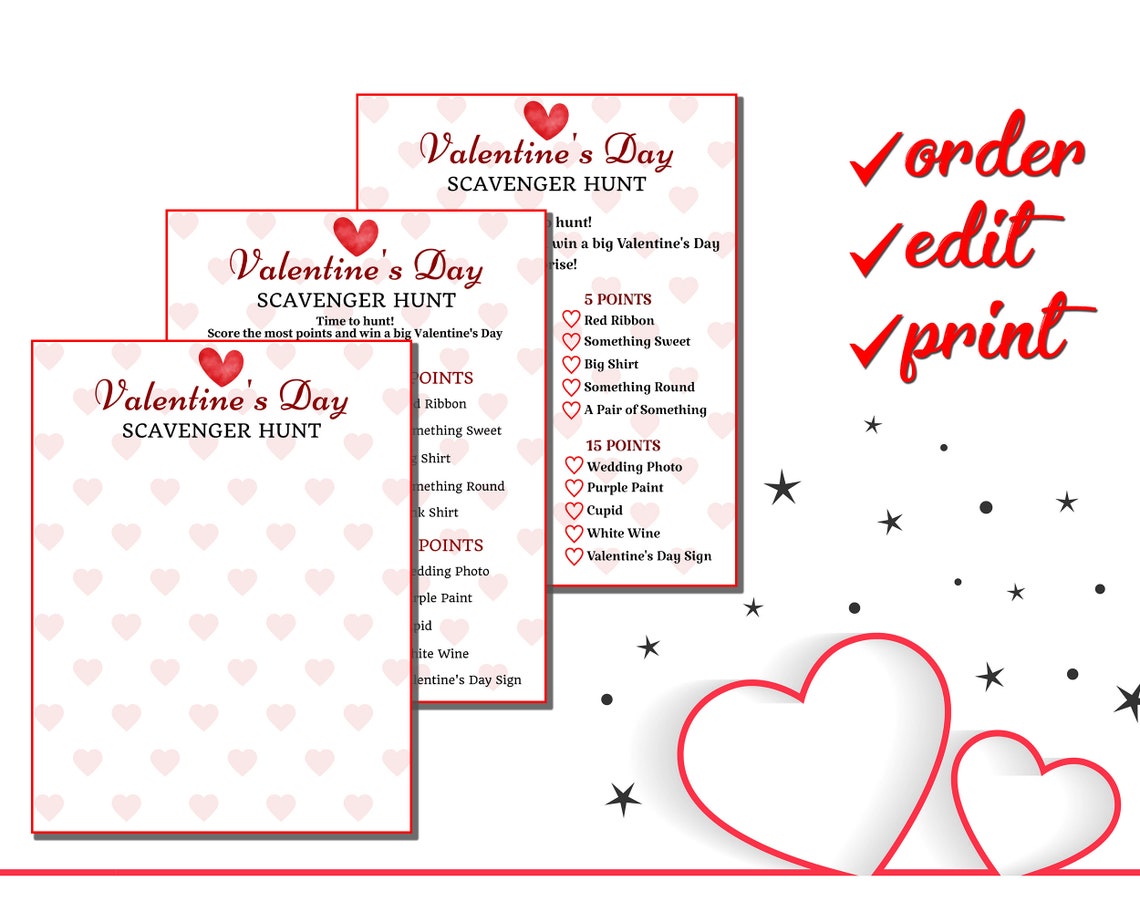Editable Valentines Day Scavenger Hunt, Personalized Valentines Day ...