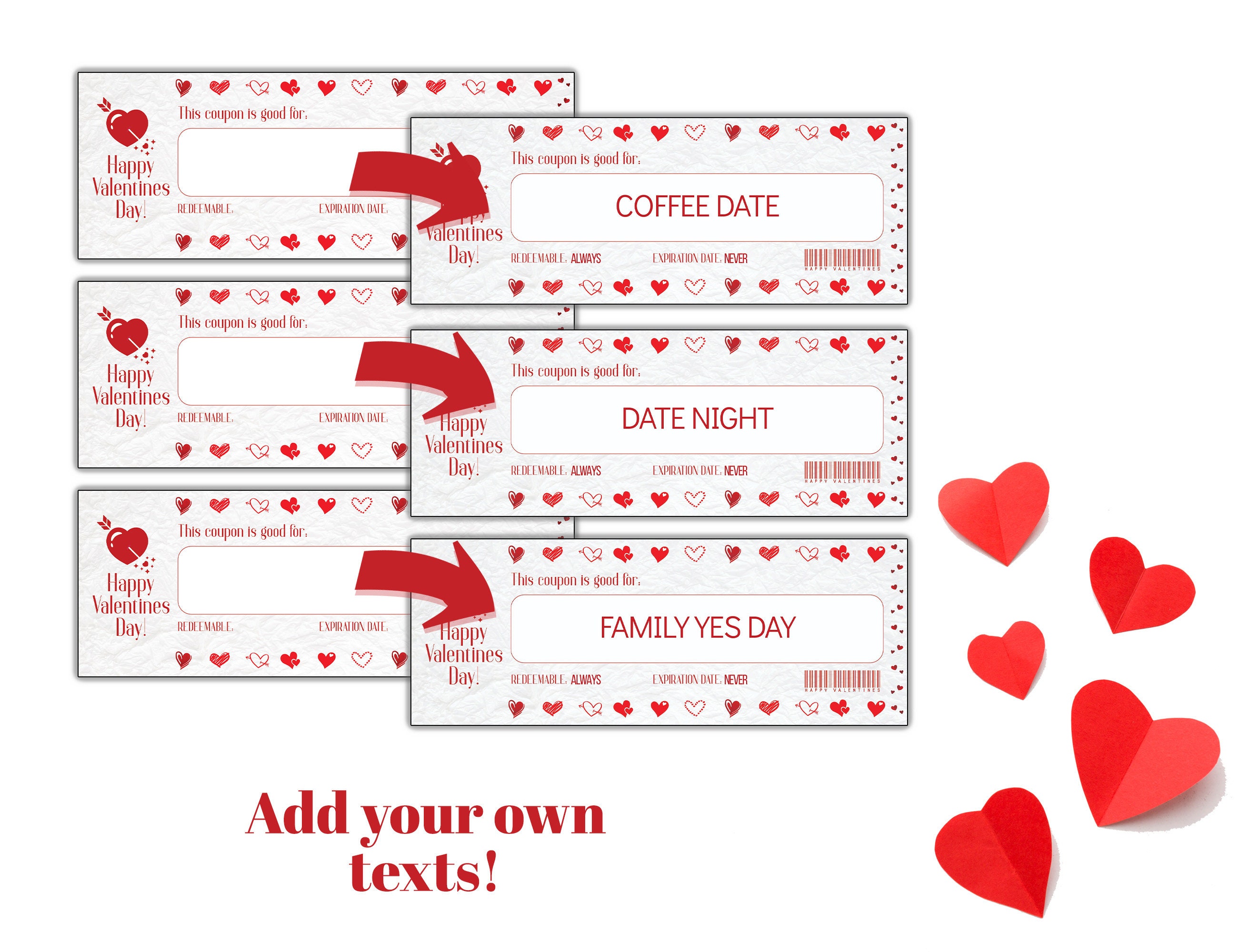Editable Love Coupons, Valentines Day Coupons, Valentines Day Gift ...