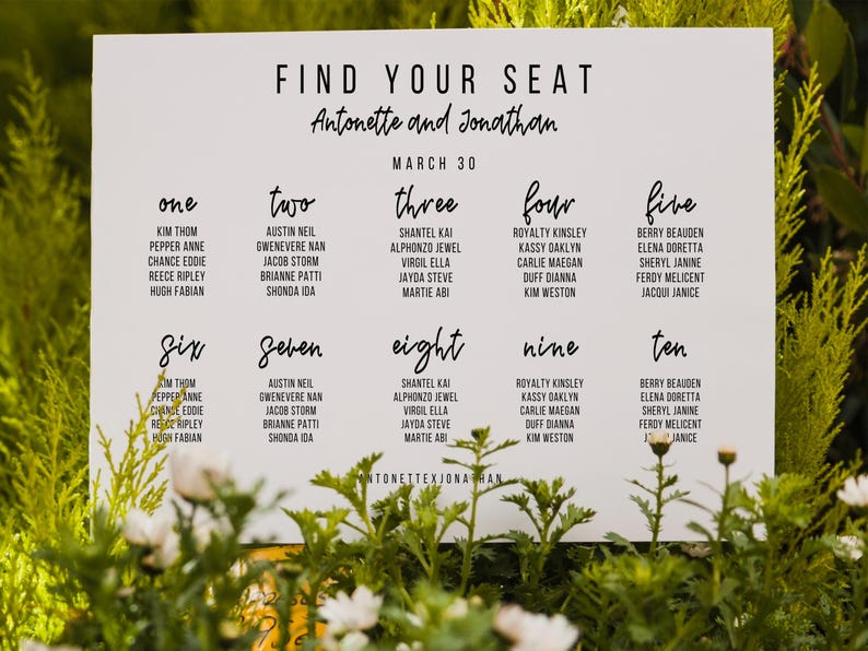 Wedding Guest Seating Template, Editable Table Seating Chart Board ...