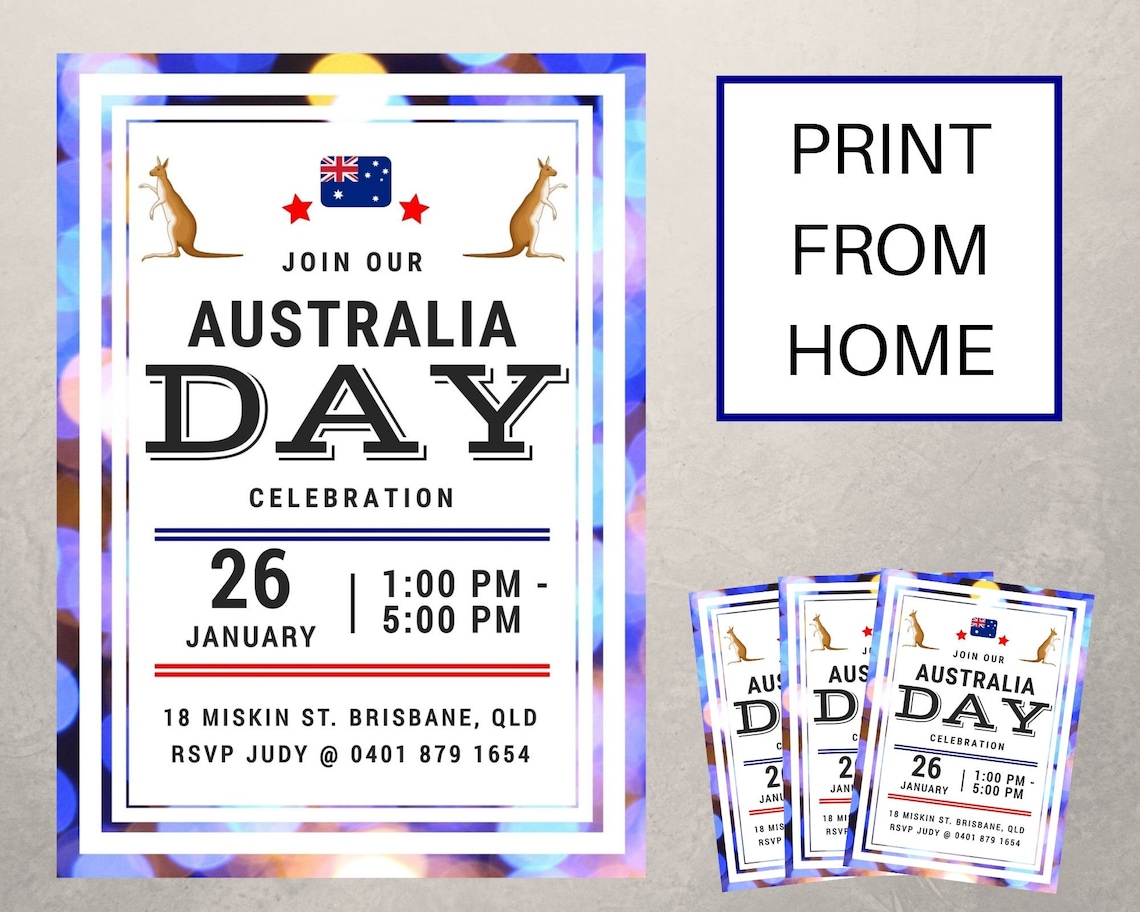 Australia Day Invitation, Australia Day Invite, Editable Australia Day ...
