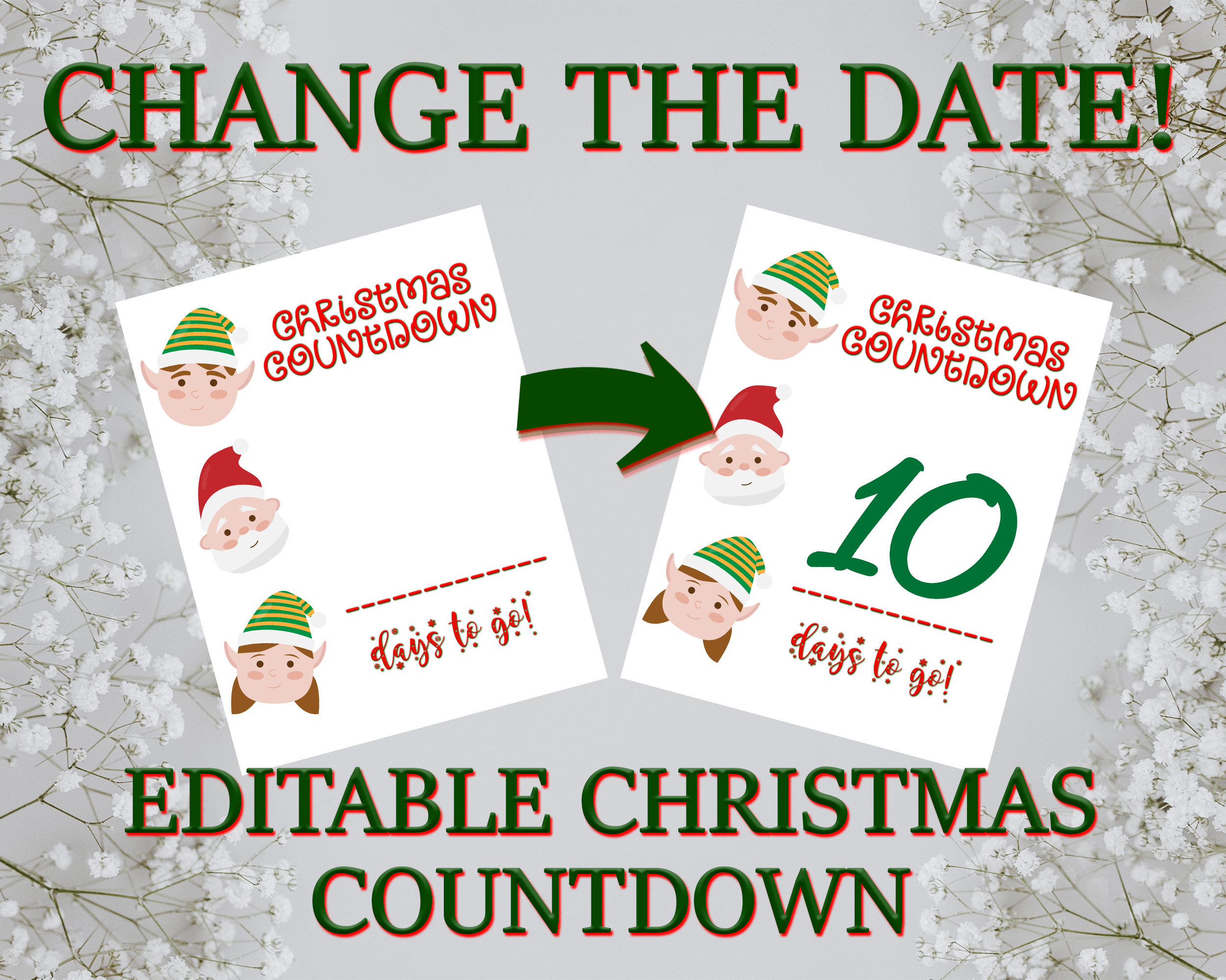 Editable Christmas Countdown Calendar Pages Countdown to - Etsy