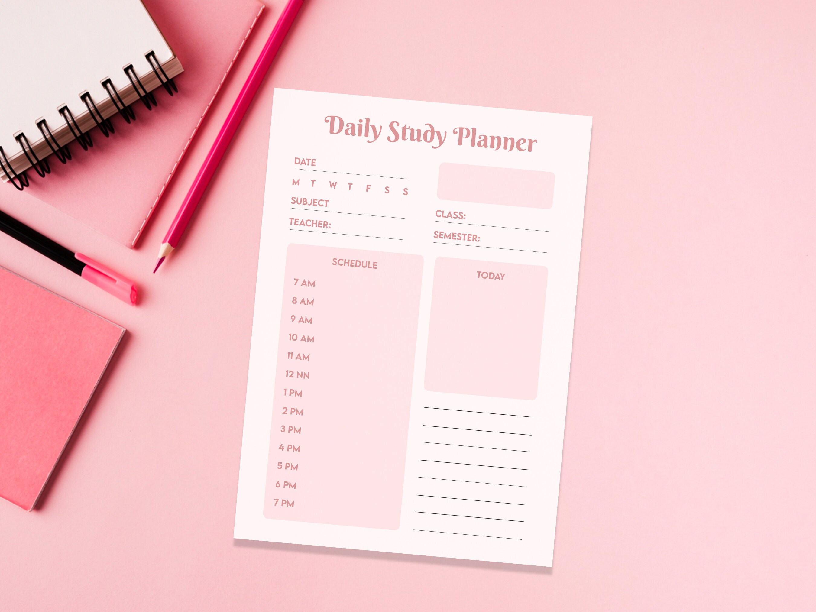 Daily Study Planner Printable, College Planner, Digital Homework ...