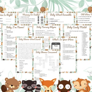 Woodland Baby Shower Games, Woodland Animal Theme Baby Shower Favors ...
