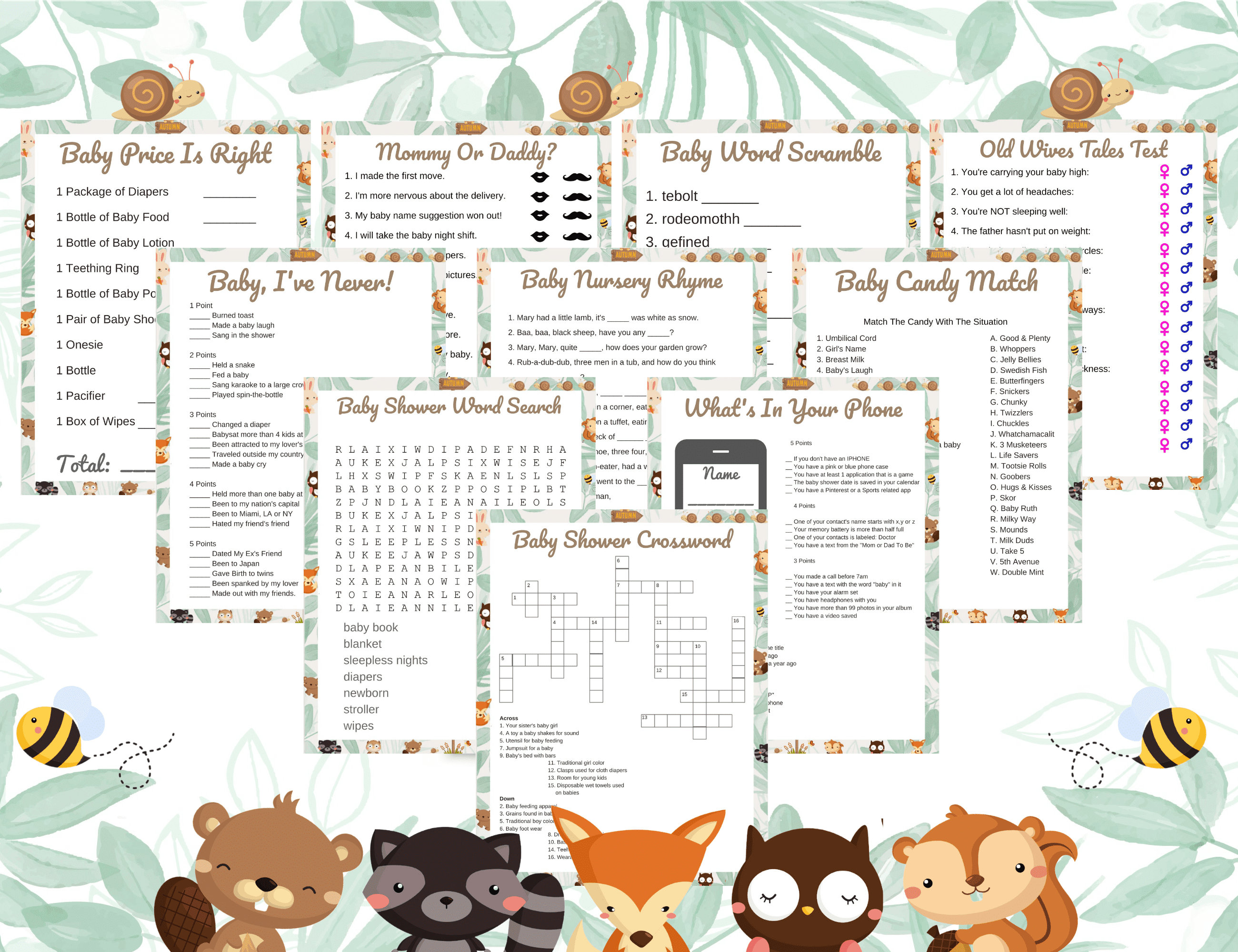 Woodland Baby Shower Games Woodland Animal Theme Baby Shower - Etsy