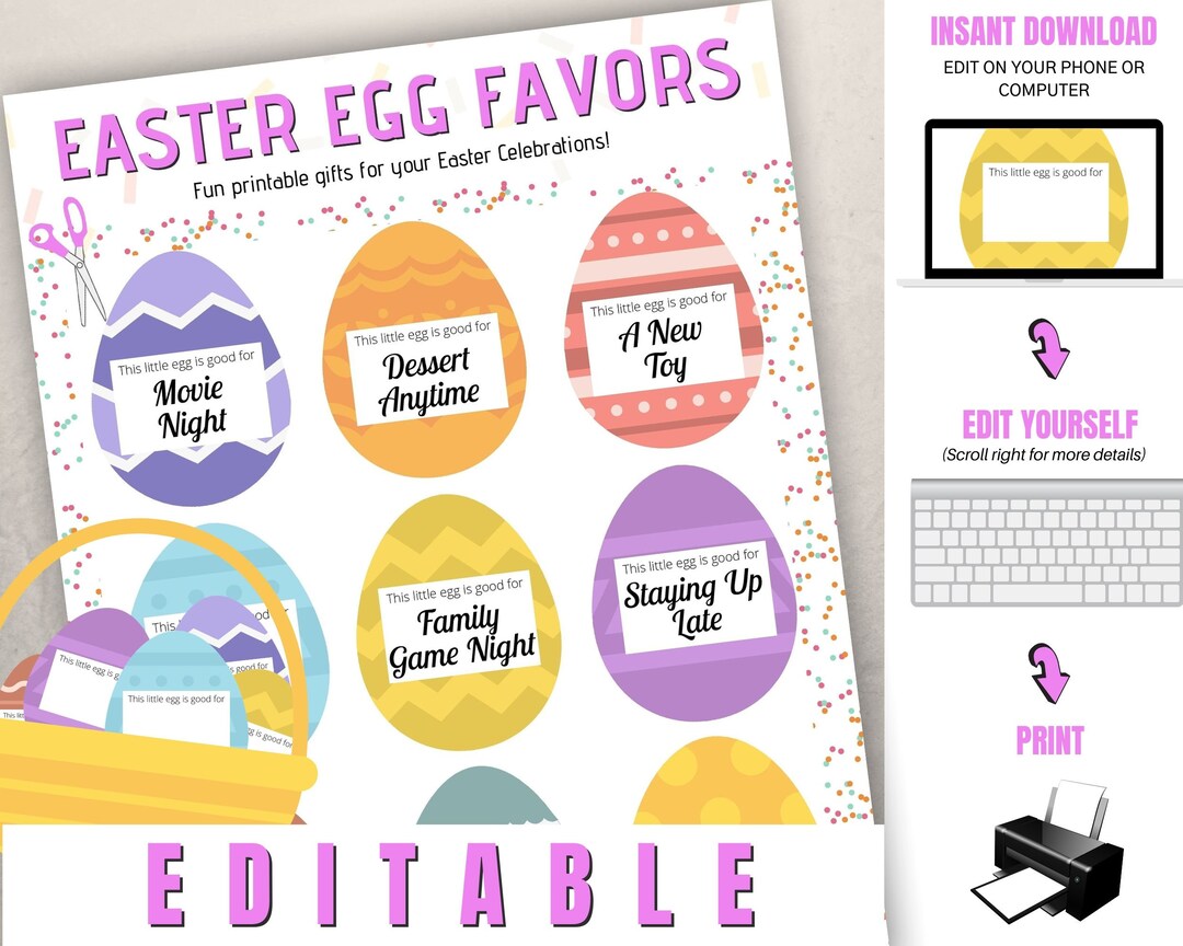 Printable Easter Gift, Easter Basket Stuffers, Easter Egg Favors ...