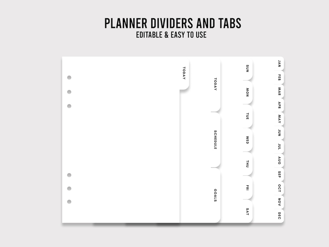 Editable Planner Dividers and Tabs, Minimalist Printable Planner ...