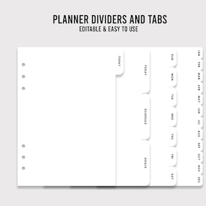 Editable Planner Dividers and Tabs, Minimalist Printable Planner ...
