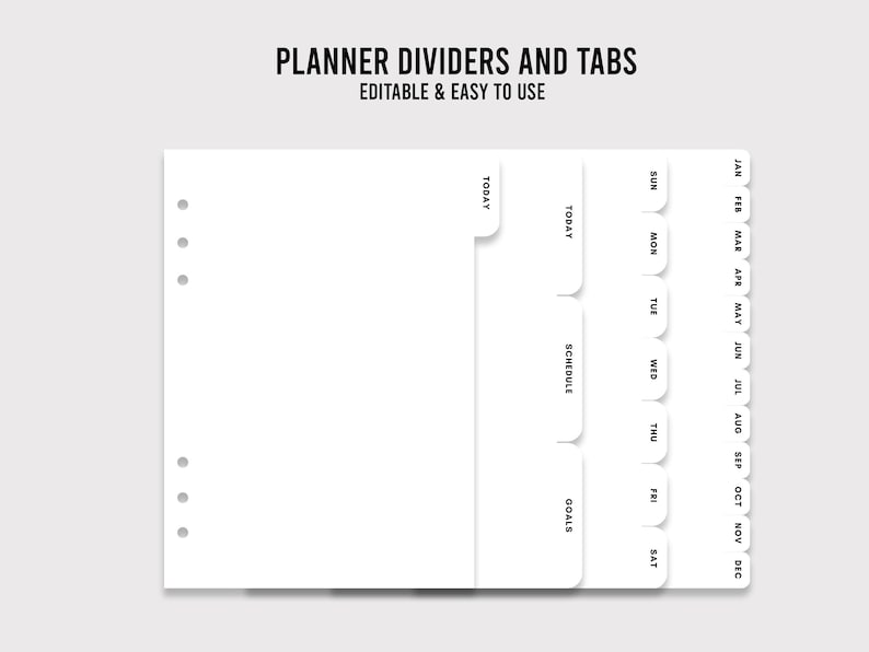 Editable Planner Dividers and Tabs, Minimalist Printable Planner ...