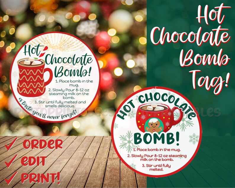 Editable Hot Chocolate Bomb Tags, DIY Hot Chocolate Bomb Printable ...