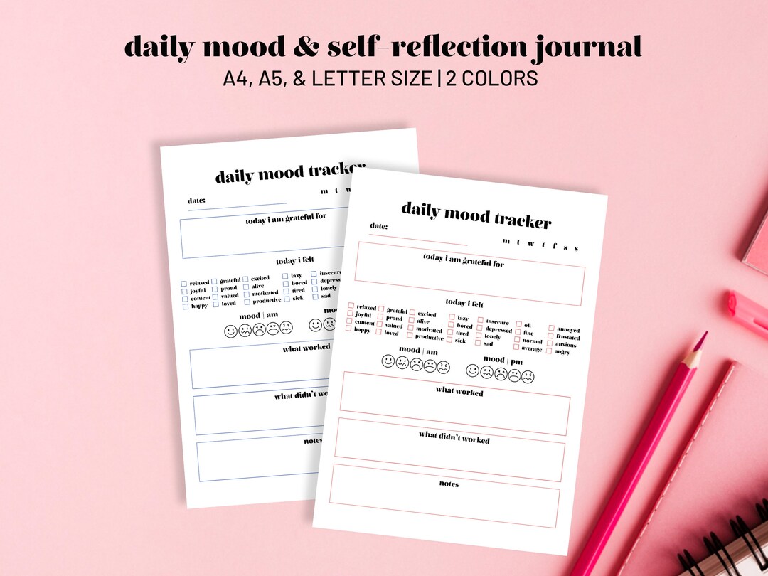 Mood Tracker and Self-reflection Journal, Habit Tracker, Printable ...