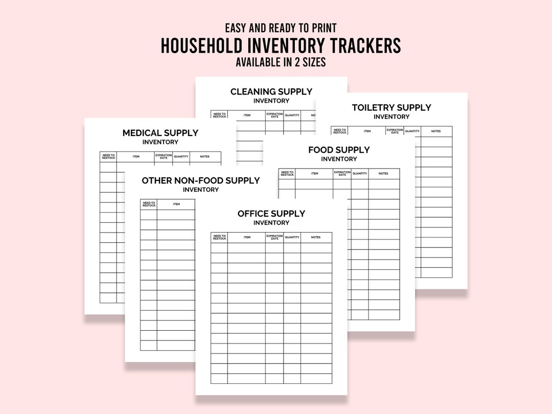 Household Inventory Trackers, Printable Inventory List, Home Supplies ...