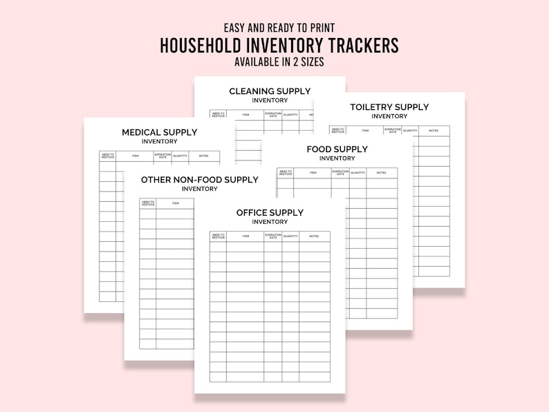 Household Inventory Trackers, Printable Inventory List, Home Supplies ...