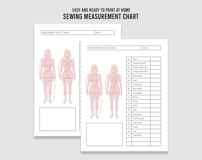 Body Size Chart Printable Digital Women Body Measurement Template, Sewing Size Chart, Body ...