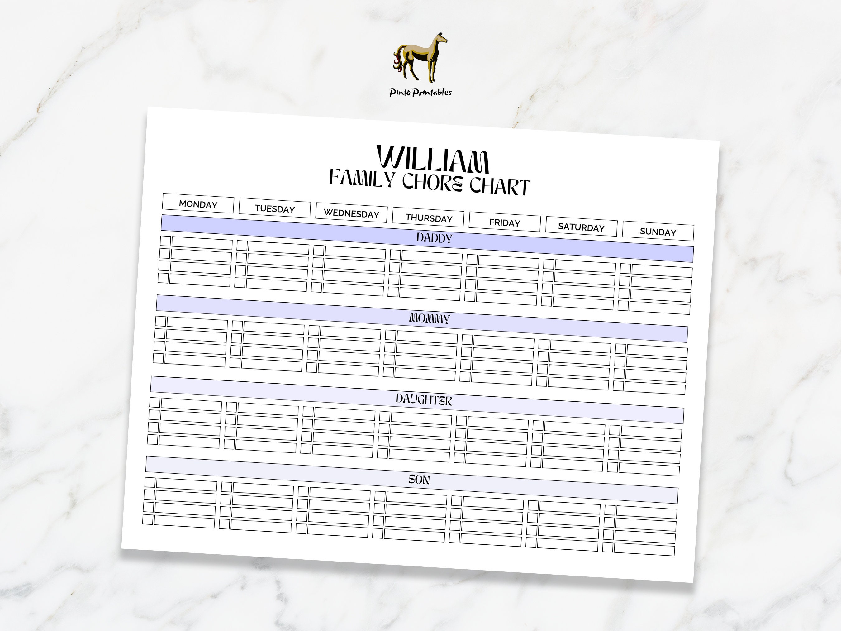 Personalized Family Chore Chart, Responsibility Chart, Printable ...