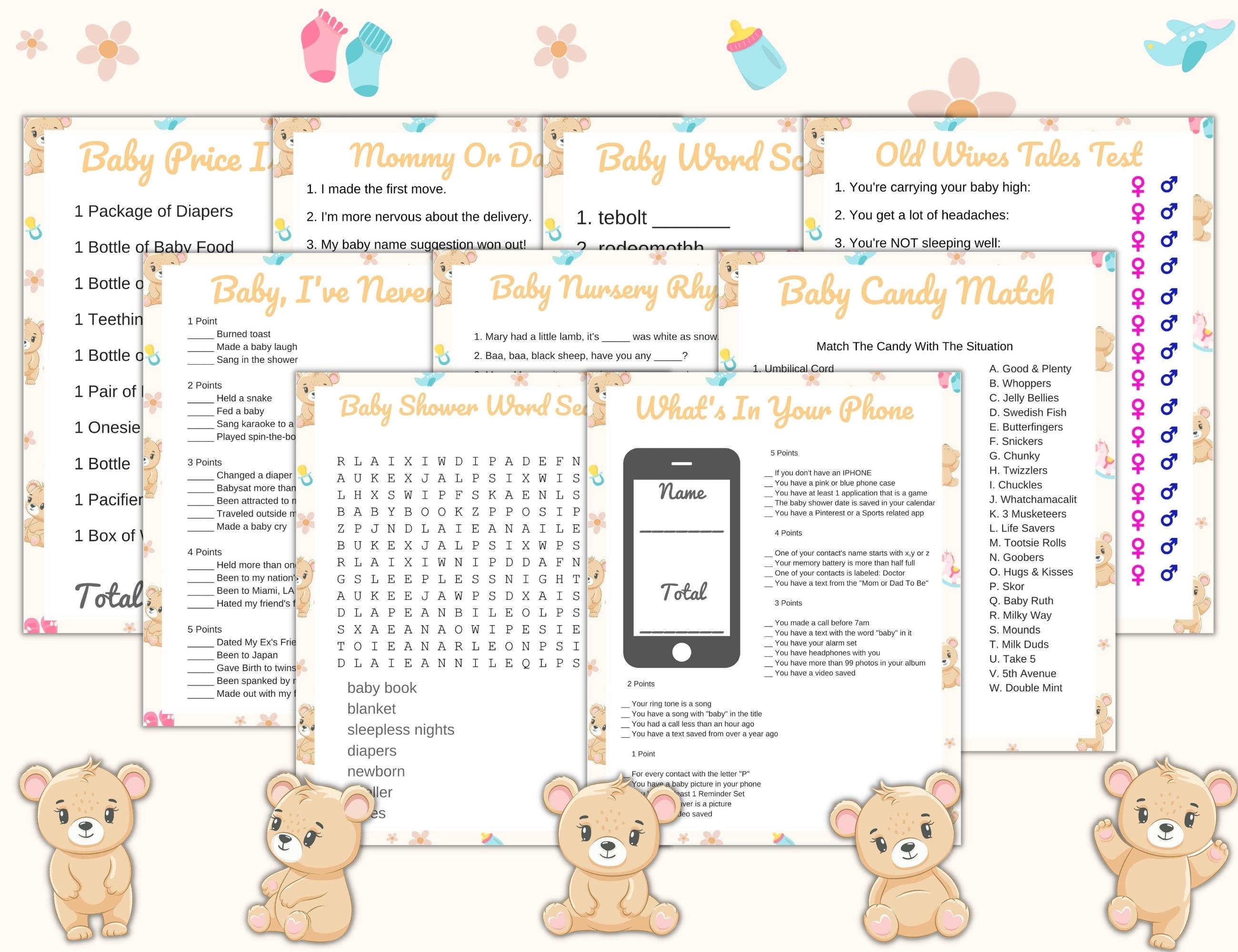 Teddy Bear Baby Shower Games Baby Shower Printable Games PDF - Etsy