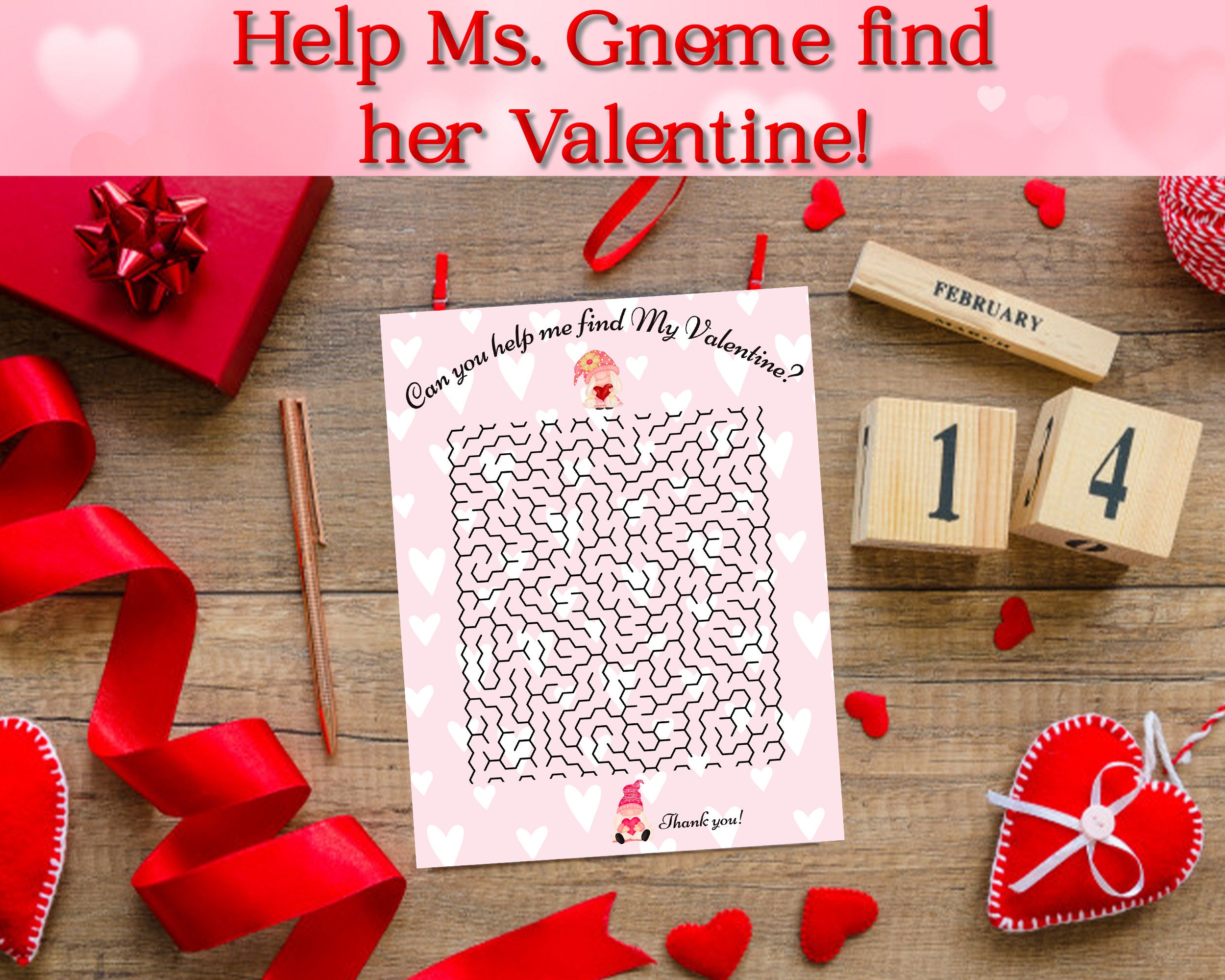 Printable Valentines Maze Game, Kids Valentine's Day Activity ...