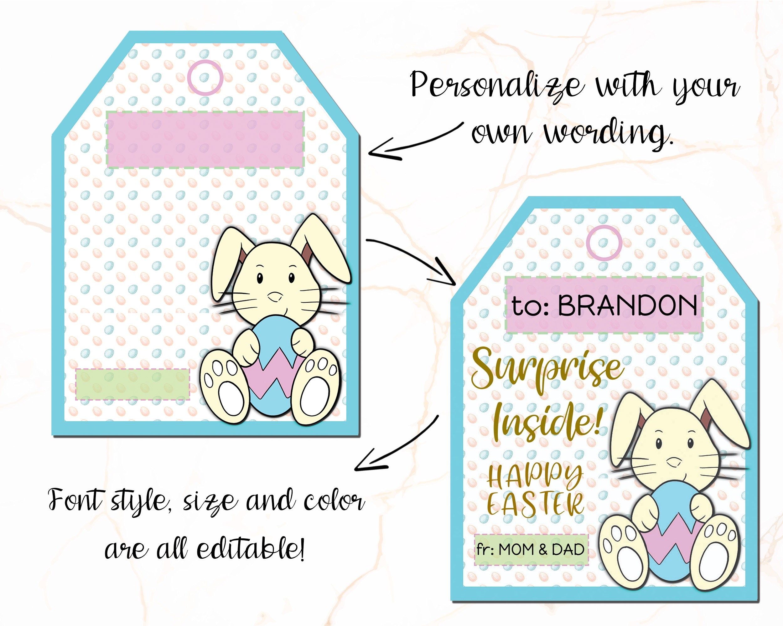 Editable Easter Basket Tags Personalized Gift Tags for - Etsy