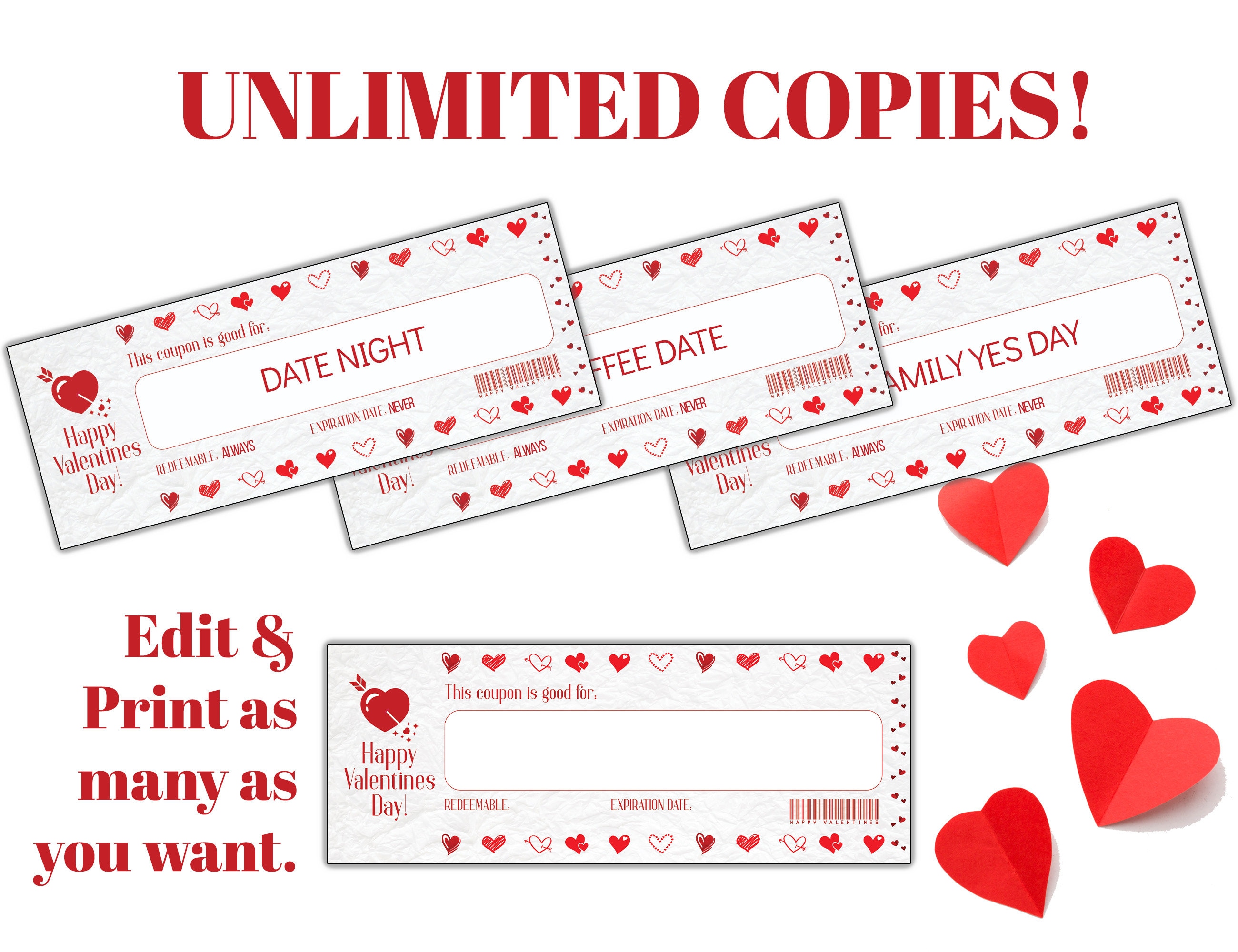 Editable Love Coupons, Valentines Day Coupons, Valentines Day Gift ...