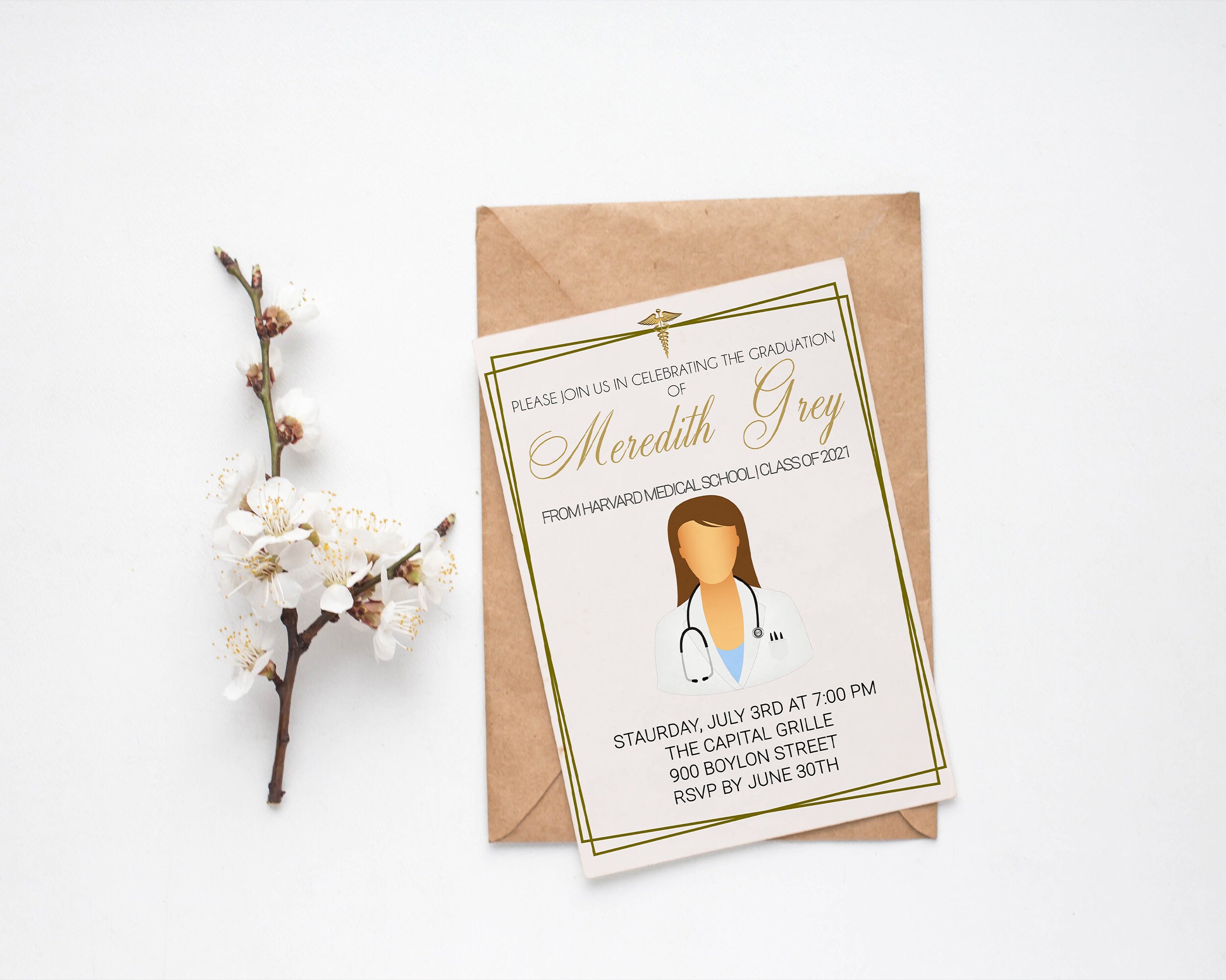 Editable Medical School Graduation Party Invitation, Customized Medical ...