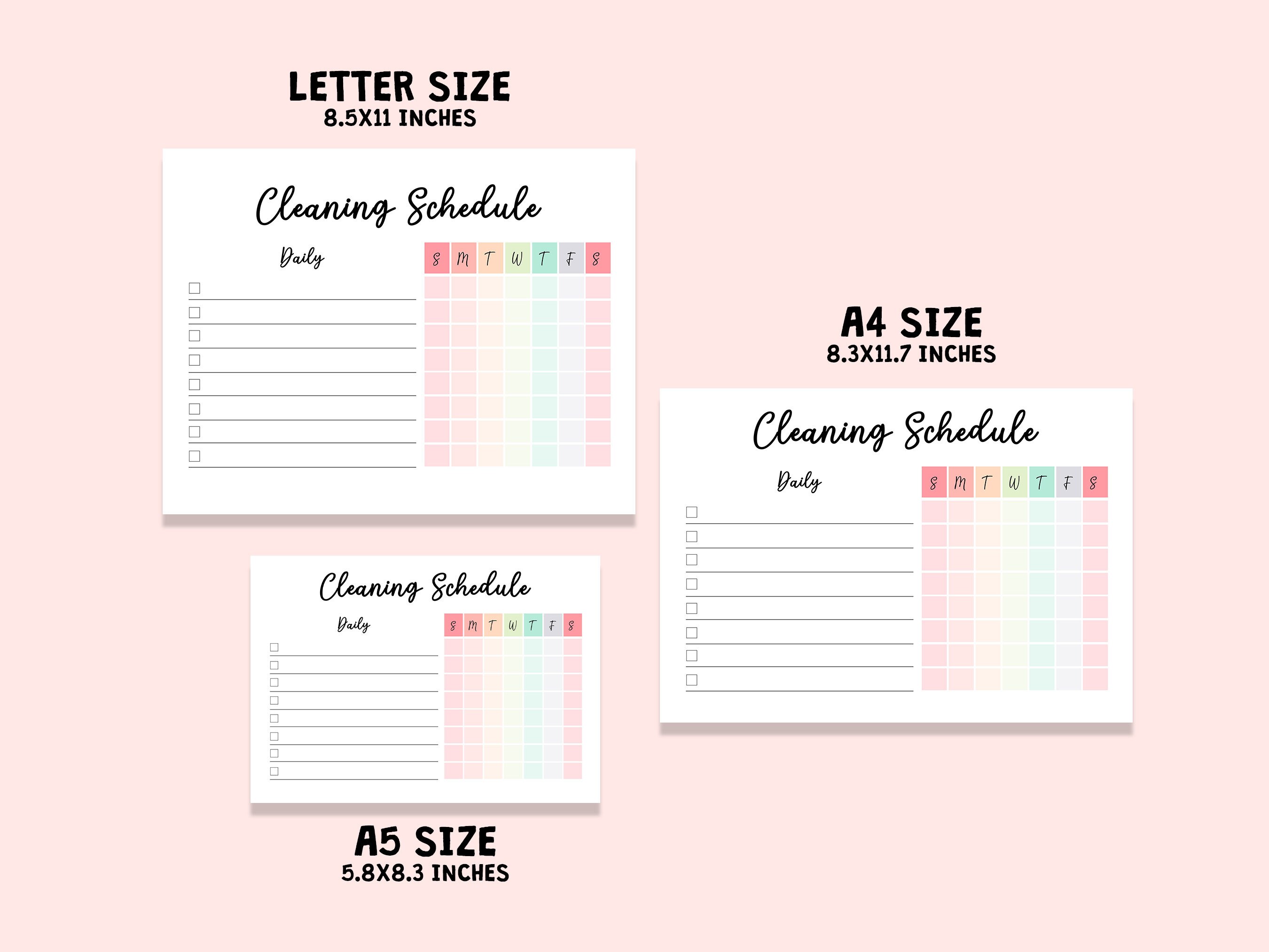 Color-coded Daily & Weekly Cleaning Schedule, Cleaning Checklist ...