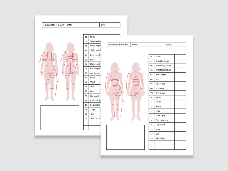 Sewing Measurement Chart, Body Size Chart, Sewing Worksheet, Instant ...