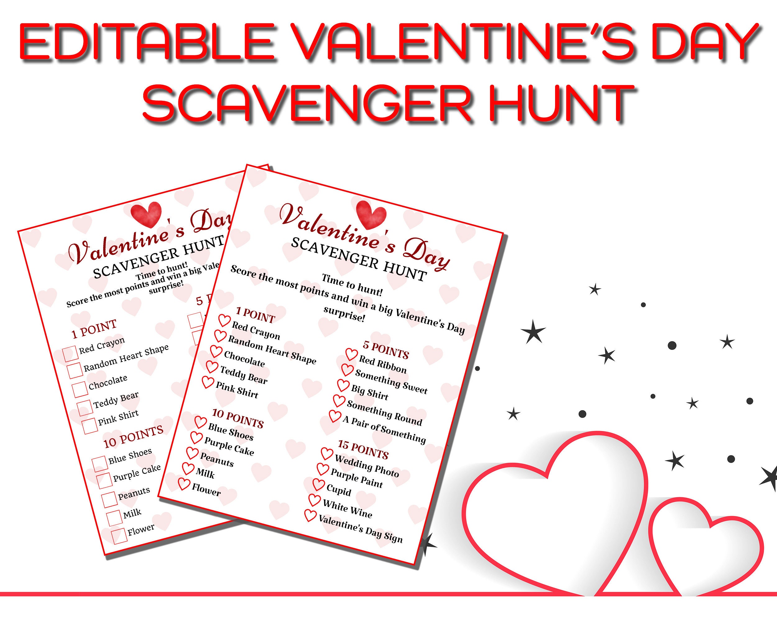 Editable Valentines Day Scavenger Hunt, Personalized Valentines Day ...