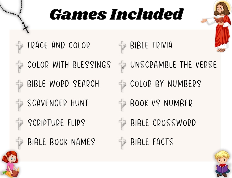 Bible Games Printable Pages, Bible Games Bundle for Kids, PDF Download ...