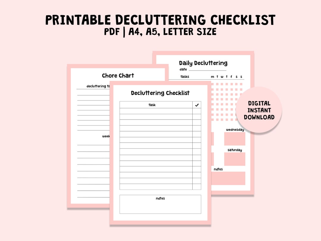 Printable Decluttering Checklist, Home Organization, Printable ...