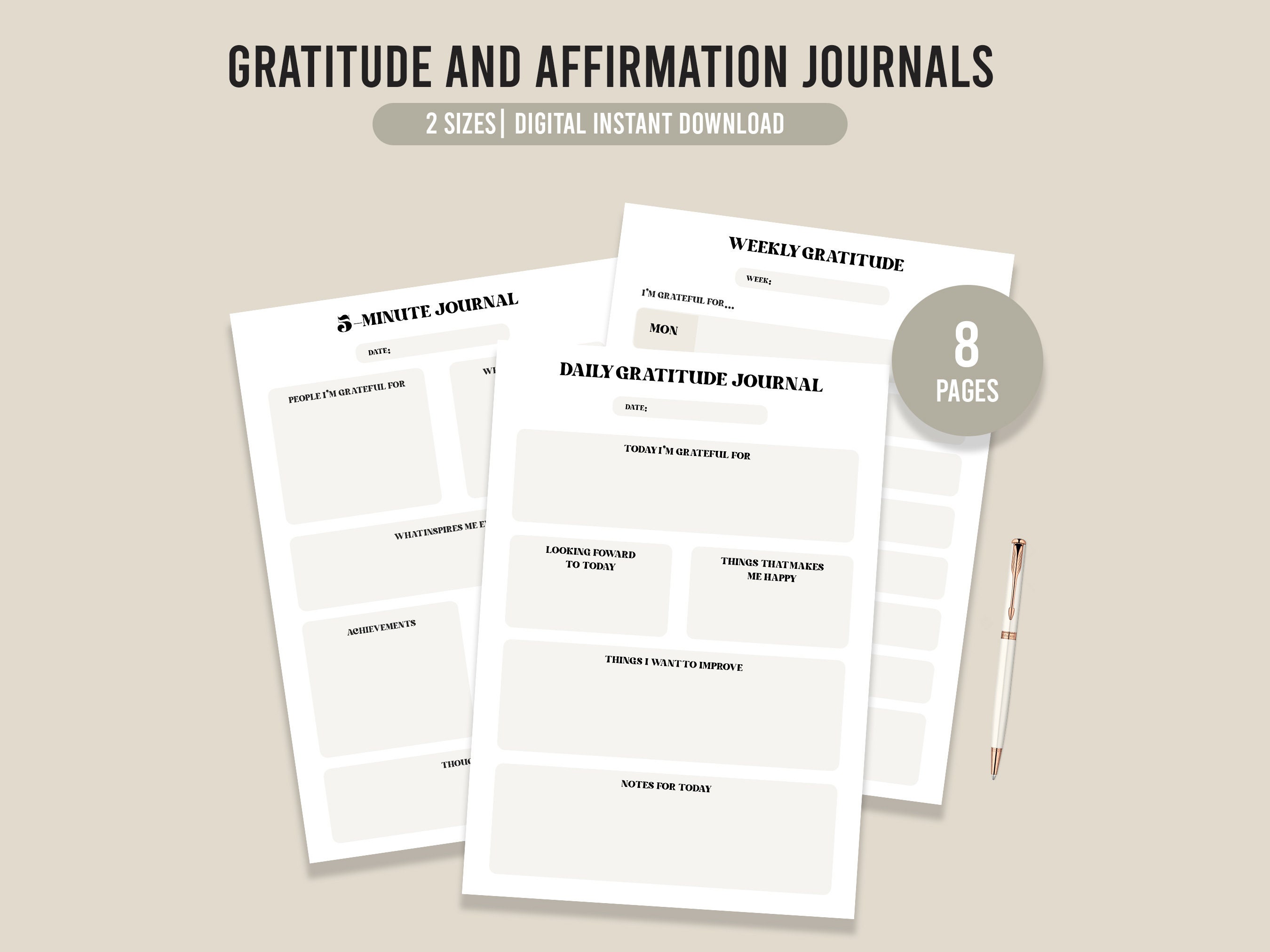 Printable Gratitude and Affirmation Journal, Mindfulness Journal ...