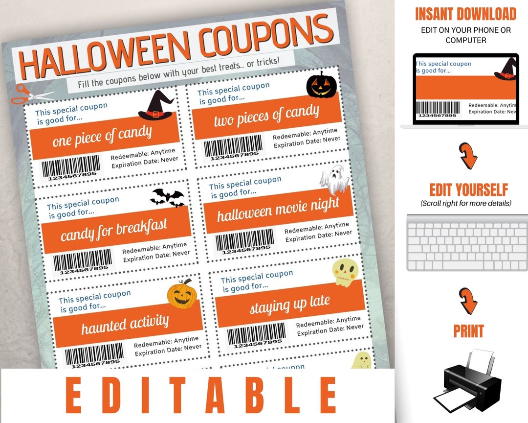 Editable Halloween Coupons Printable Halloween Gift Candy - Etsy