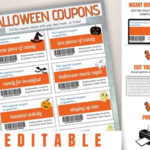 Editable Halloween Coupons, Printable Halloween Gift, Candy Coupons ...