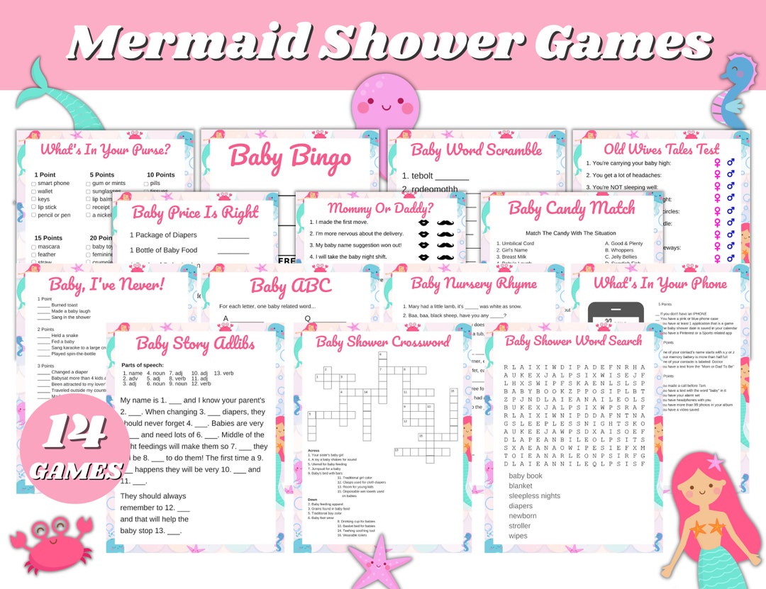 Mermaid Baby Shower Games, Baby Shower Printable Games, PDF Download - Etsy
