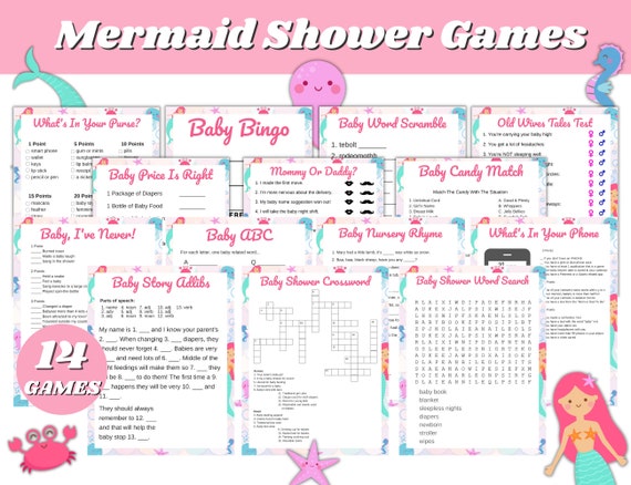 Mermaid Baby Shower Games Baby Shower Printable Games PDF - Etsy