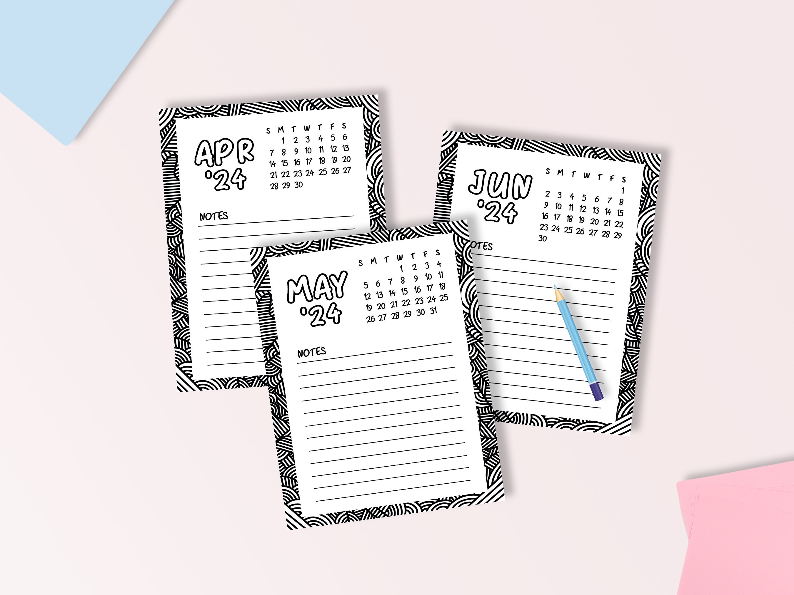 Printable Coloring Calendar, 2024 Calendar, Digital Download PDF ...