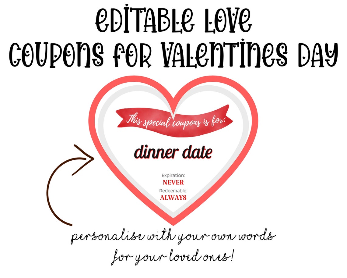 Heart-shaped Love Coupons, Valentines Day Coupons, Valentines Day Gift ...