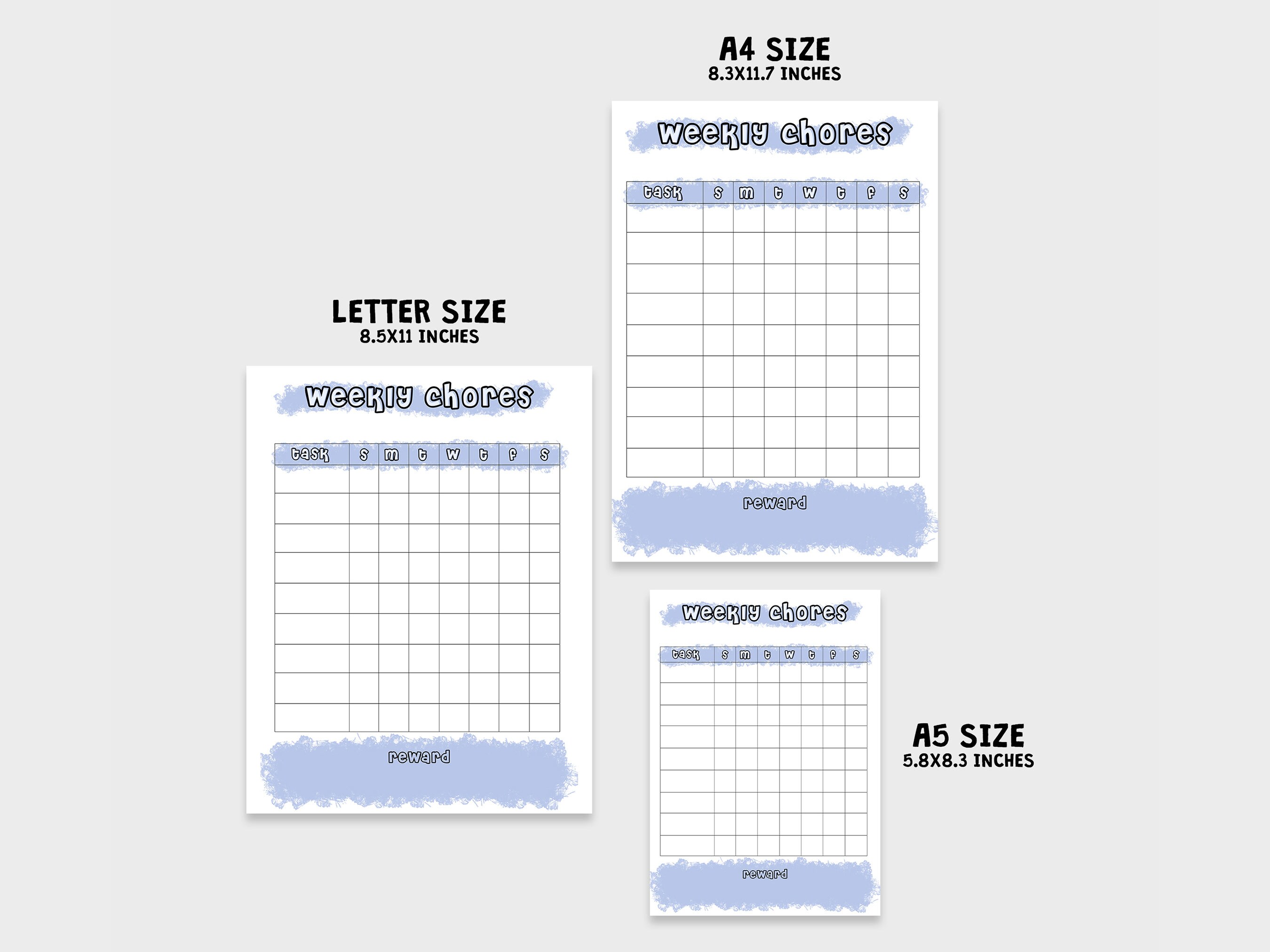 Weekly Chore Charts for Kids, Printable Chore Chart Template, Routine ...
