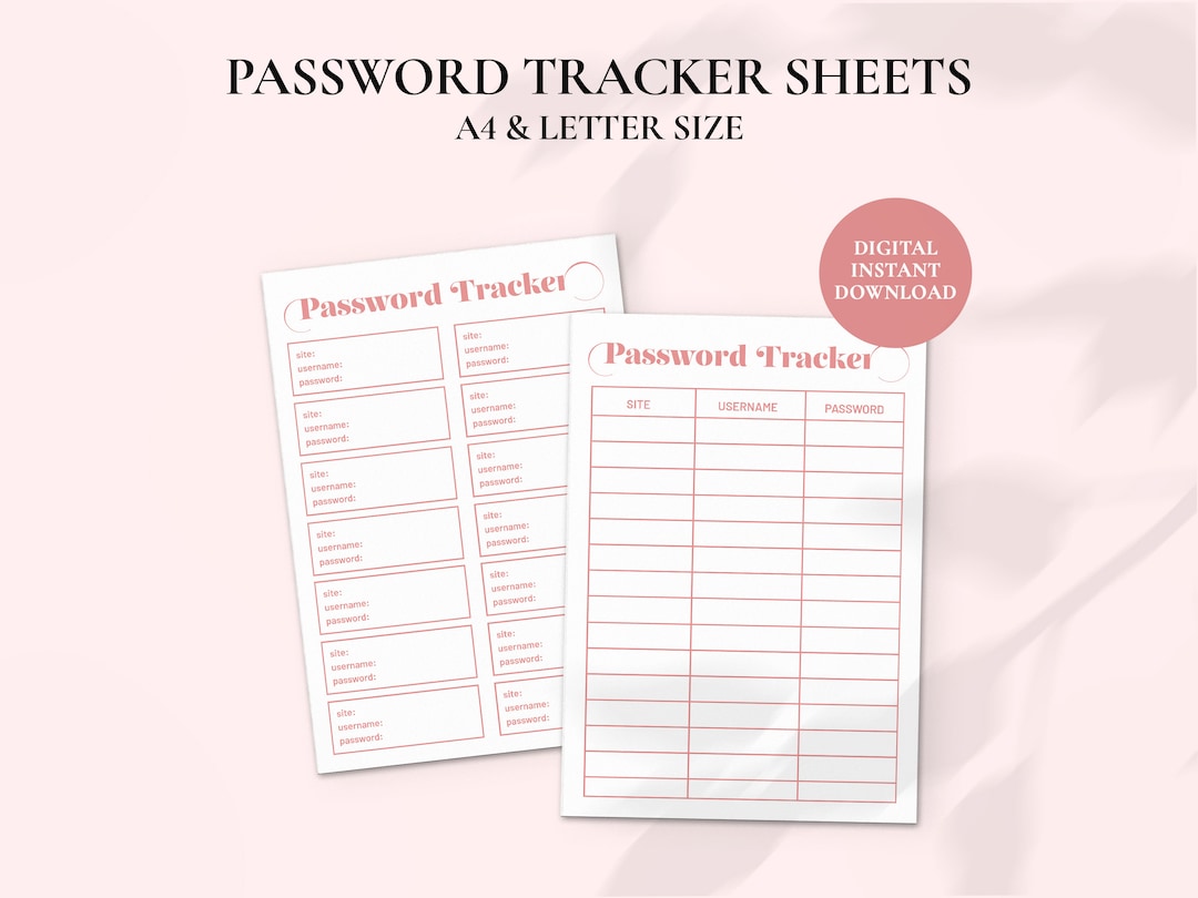 Password Tracker Sheets, Digital Download PDF, Password Organizer ...